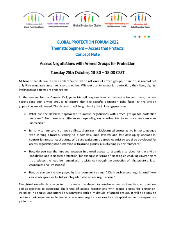 Access Negotiations with Armed Groups for Protection | Global Protection Cluster
