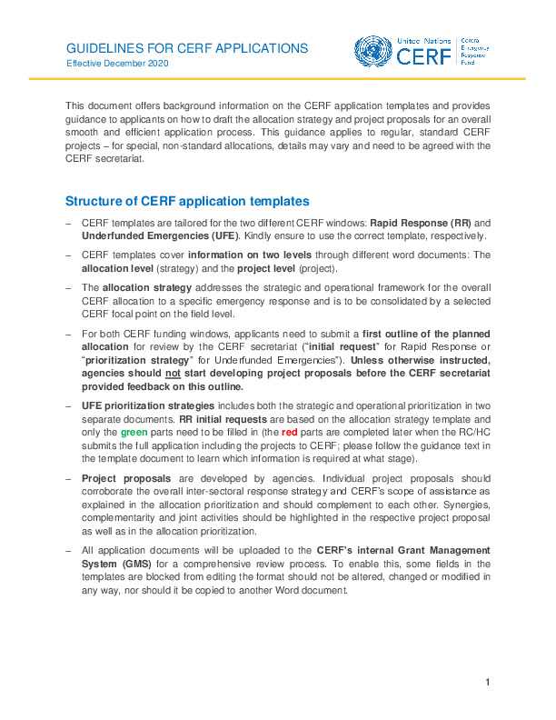CERF application guidelines | Global Protection Cluster