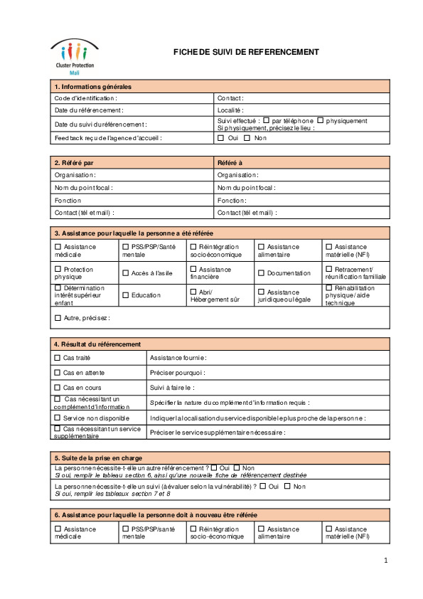 Fiche de suivi de référencement | Global Protection Cluster
