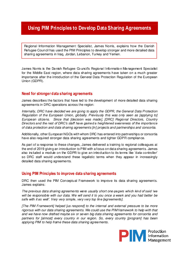 Using PIM principles for data sharing DRC | Global Protection Cluster