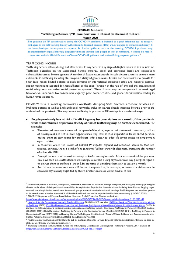 GPC Guidance Note: COVID-19 Pandemic Trafficking in Persons (TIP ...