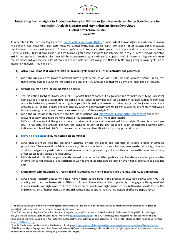 Protection Analysis Minimum Requirements - Integrating human rights in ...