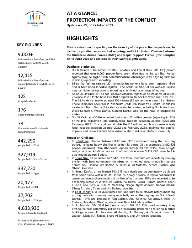 Sudan: At a Glance: Protection Impacts from the Conflict: Update #19 ...