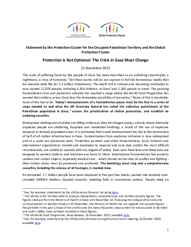Statement by the Protection Cluster for the Occupied Palestinian ...