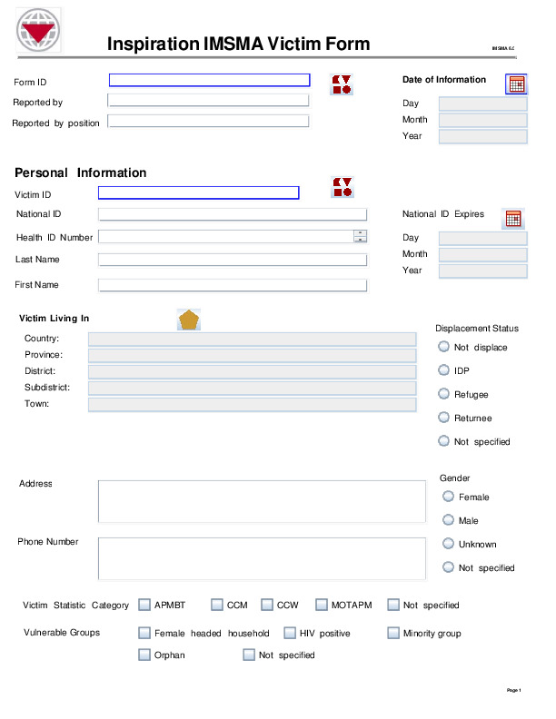 Inspiration IMSMA Victim Form | Global Protection Cluster