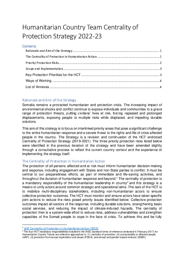 Somalia HCT Centrality of Protection Strategy 2022-23 | Global ...