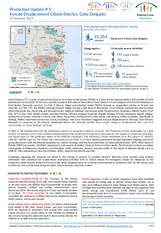 Protection Update #1: Forced Displacement Chiúre District, Cabo Delgado ...