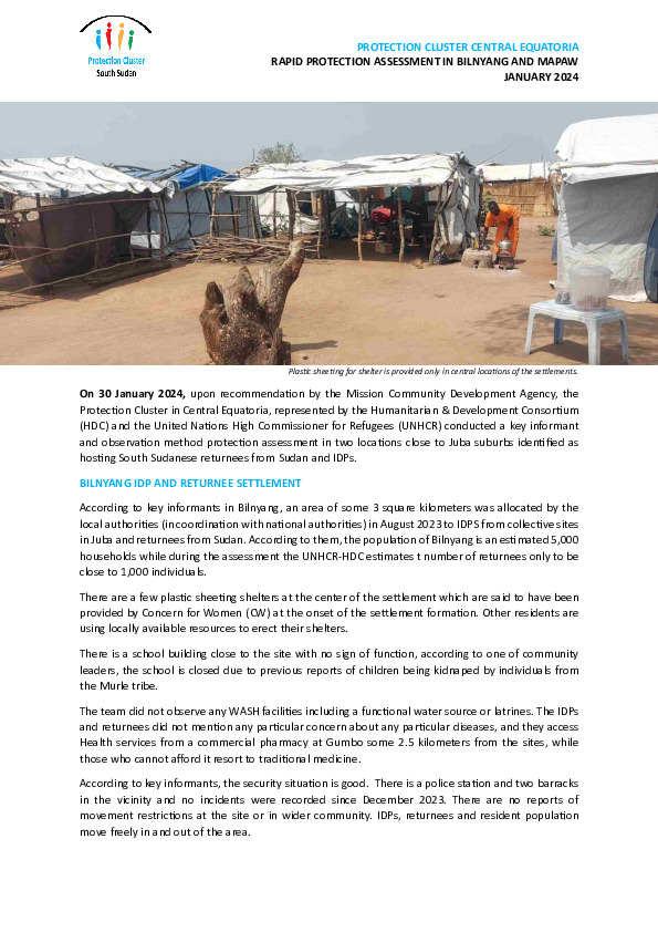 South Sudan Protection Cluster (Central Equatoria) Rapid Protection ...