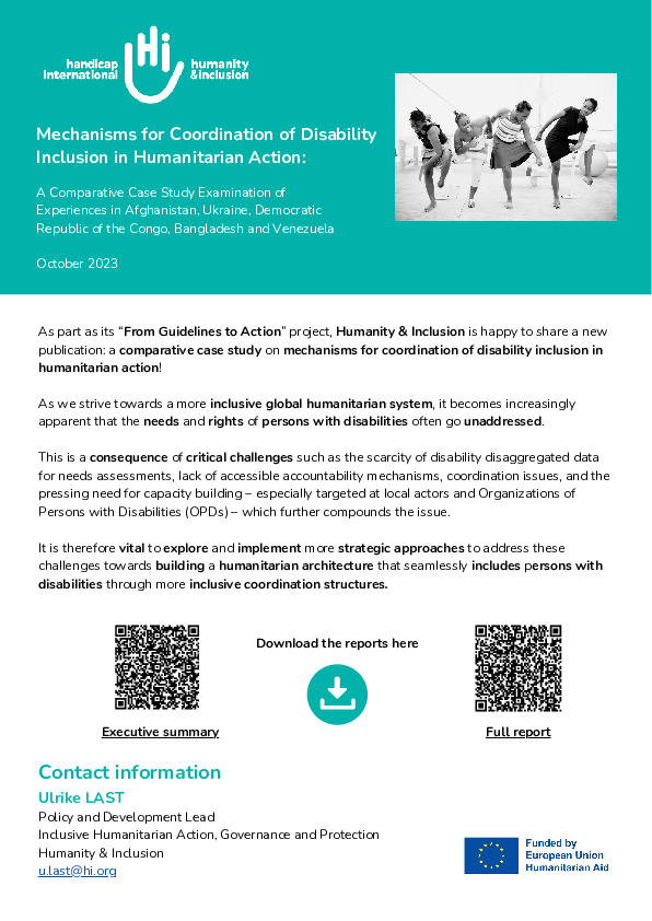 Mechanisms for Coordination of Disability Inclusion in Humanitarian ...