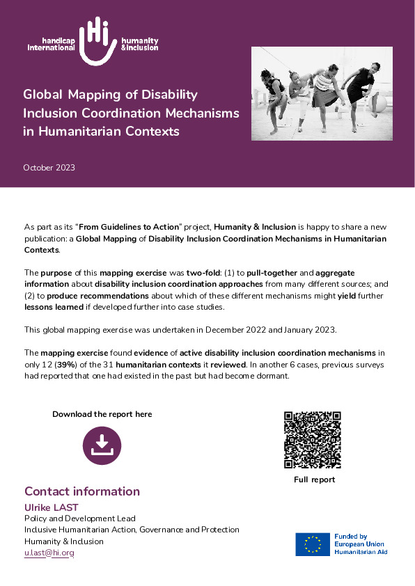 Global Mapping of Disability Inclusion Coordination Mechanisms in Humanitarian Contexts | Global ...