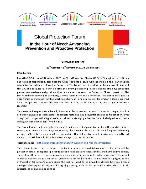 Global Protection Forum 2023 Summary Report | Global Protection Cluster