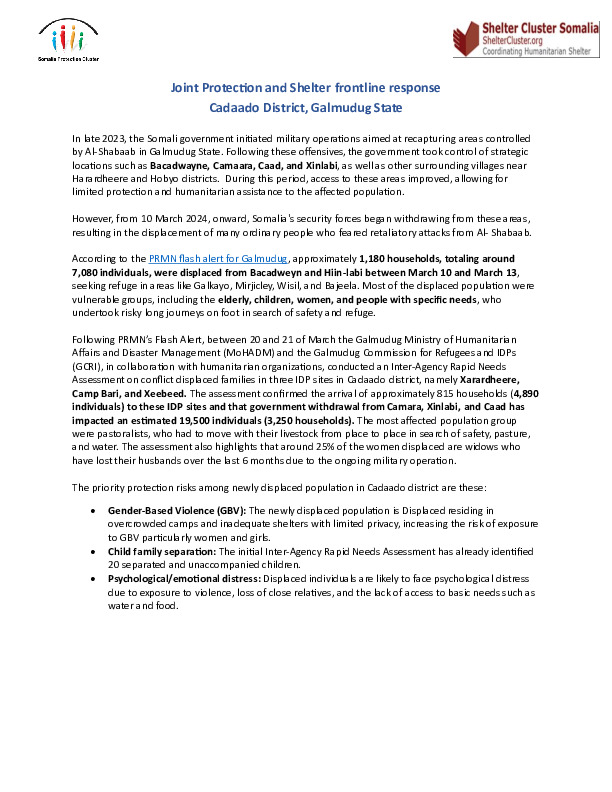 Joint Somalia Protection and Shelter Frontline Response Brief Note for ...