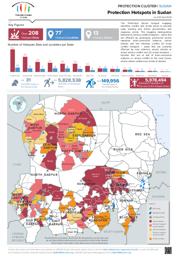 Protection Hotspots in Sudan, as of 30 April 2024 | Global Protection ...