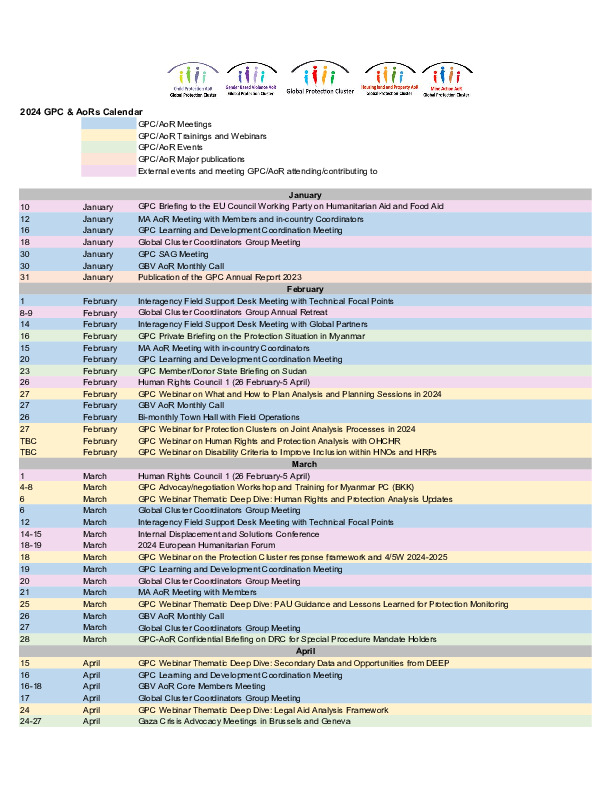 2024 GPC and AoRs Calendar | Global Protection Cluster