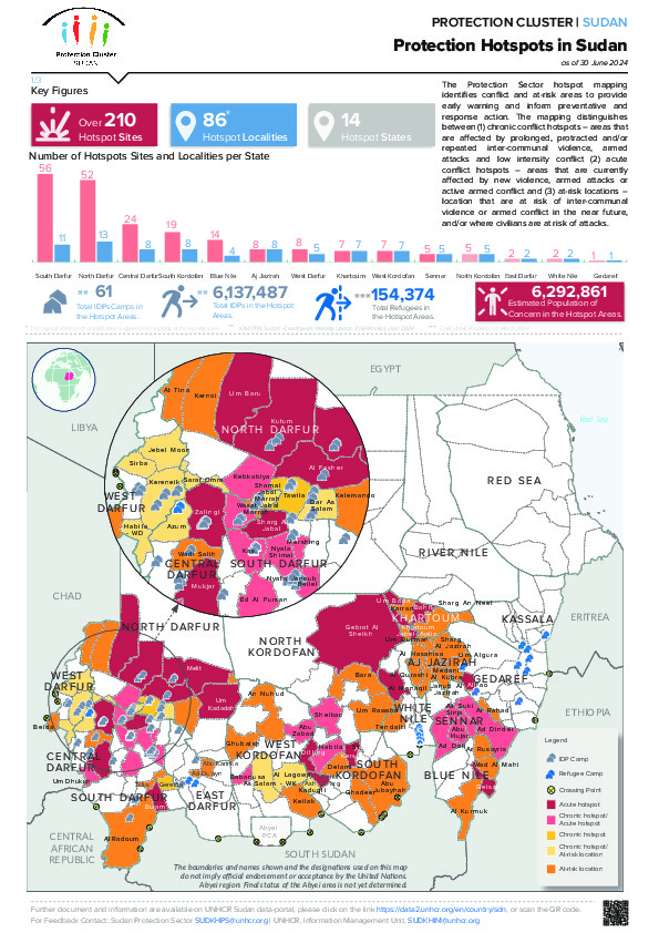 Protection Hotspots in Sudan, as of 30 June 2024 | Global Protection ...