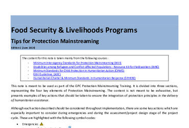 GPC Protection Mainstreaming Checklist – Food Security | Global ...