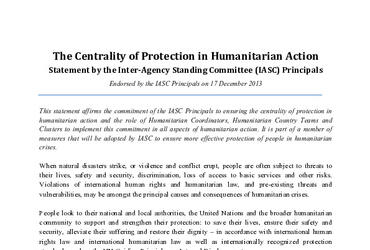 IASC Policy on Protection in Humanitarian Action | Global Protection ...